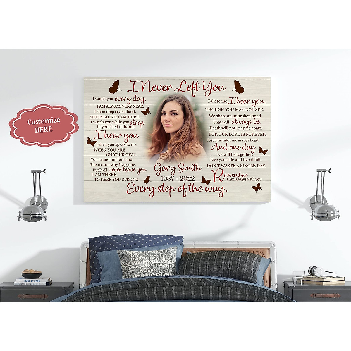 I Never Left You Personalized Sympathy Canvas for Loss of Loved One, Memorial Gifts for Loss of Sister Daughter - VTQ125 (10x8 inch), Multicolor