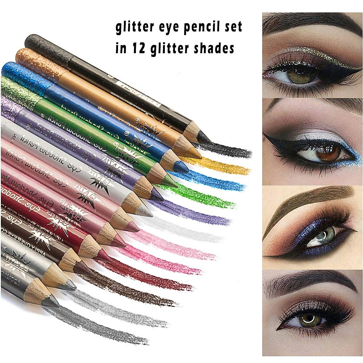 Linble Jumbo Glitter Eyeliner Pencils - 12 Metallic Colors Eyeliners & Eyeshadow Pencil Set, Natural Long Lasting Hypoallergenic Eye Makeup
