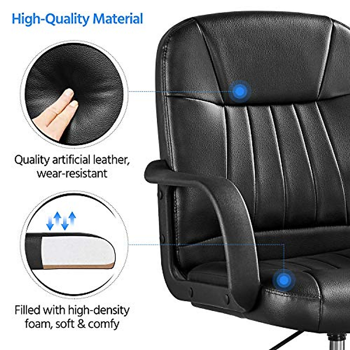 Yaheetech Office Chair Task Chair Mid-Back Executive Desk Chair PU Leather Ergonomic Computer Chair with Armrest, Black