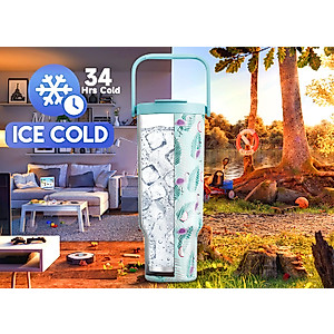 Meoky 40 oz Tumbler with Handle and Straw, Insulated Water Bottle, Stainless Steel Travel Mug, Keeps Cold for 34 Hours, 100% Leak Proof, Fits in Car Cup Holder (Blue Flamingo)