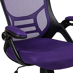 Flash Furniture Porter High-Back Swivel Office Chair with Adjustable Lumbar Support and Seat Height, Ergonomic Mesh Desk Chair with Flip-Up Armrests, Purple/Black