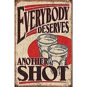 Another Shot Vintage Wall Decor w/Funny Quote, Unique Metal Wall Decor for Home, Bar, Diner, Pub, or Man Cave 12"x8" in. Metal Tin Signs, Fun Kitchen Decor, Unique Drinking Sign, Funny Bar Signs
