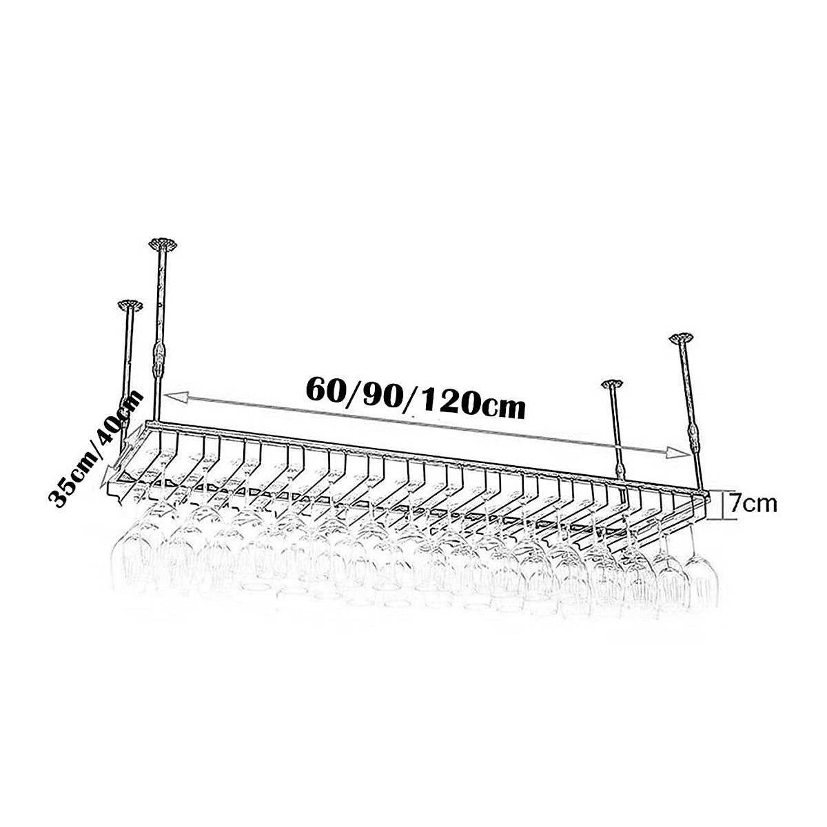 FKRACK Wine Glass Holder Ceiling Mounted Wine Glass Hanging Rack Industrial Height Adjustable Wine Glass Shelf (Color : Black, Size : 120×40cm)