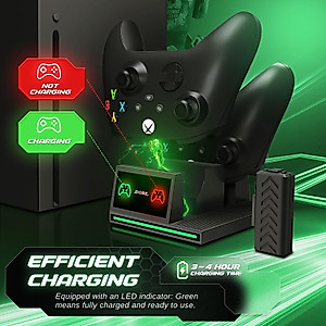 TNP Vertical Stand for Xbox Series X - Series X Charging Station for Controller with 2 Pack 300mAh Rechargeable Battery for Xbox Series X Controller - 10 Slot Game Storage and Headset Hook