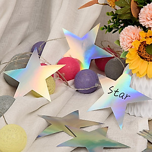 120 Pieces Iridescent Stars Cutouts Double Printed Star Cutouts Aluminum Foil Paper Star Confetti Cutouts 6 Inch Large Glitter Stars Decoration for Bulletin Board Wedding Holographic Party Supplies