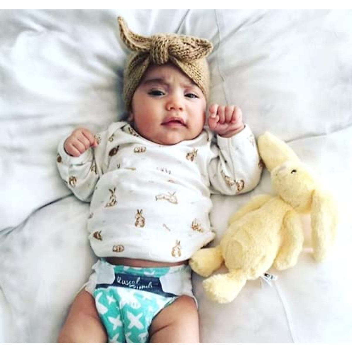 OVOY Turban Headband Baby Girl - Warm Rabbit Knot Hair Band Wrap Newborn Toddler Children 2Pcs (Brown+Beige, One Size)