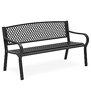 Outogether Steel Bench Sturdy Frame for Outdoor Patio Park Yard Porch Work Entryway Garden (Grey)