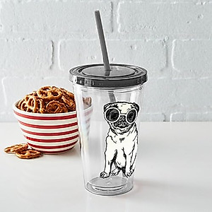 CafePress The Pug 16 oz Insulated Straw Tumbler with Lid