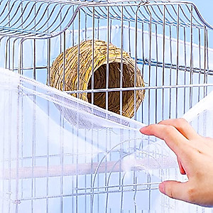 Bird Cage Seed Catcher, Large Airy Gauze Seeds Bird Cage Cover Guard Adjustable Bird Cage Cover Birdcage Seed Feather Catcher Universal Birdcage Parrot Bird Nylon Mesh Net Cover(XL-118x32 in, White)