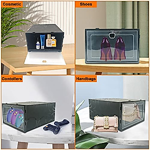 ikaufen 12 Pack Shoe Organizer Boxes, Shoe Boxes Black Plastic Stackable,Shoe Storage Bins for Closet,Space Saving Shoe Containers For Sneaker Display, Fit up to US Size 12(13”x 9.1”x 5.5”)