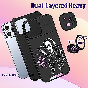 oqpa for iPhone 14 Pro Max Case Cute Cartoon Phone Case with Camera Cover+Ring Stand for 14 ProMax for Women Girly Cool Boy Kawaii Funny Case for Apple iPhone 14 Pro Max 6.7", Heart Skull