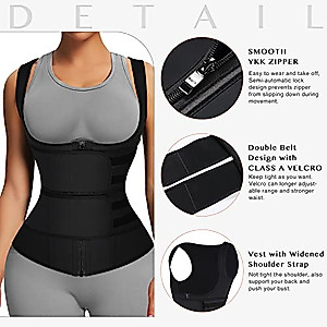 FeelinGirl 9 Steel Boned Waist Cincher Corset Body Training Girdle for Women Black Large
