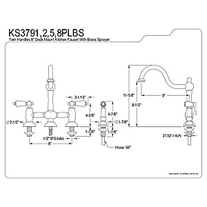 Kingston Brass KS3795PLBS Restoration 8-Inch Center Kitchen Faucet with BRS SPR, Oil Rubbed Bronze