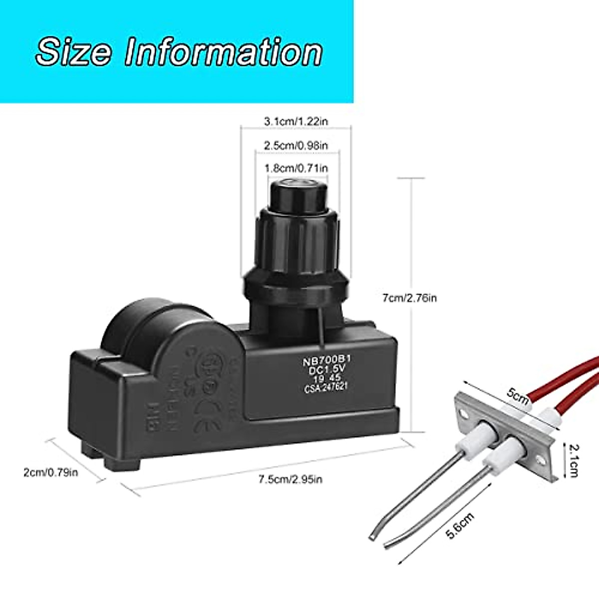 Guofulda Double Ignition kit Electronic Igniter, Push Button Ignition Kit with 450mm Spark Plug Wire, Fits for Gas Fireplace, Oven, Heater, Kitchen lgniter
