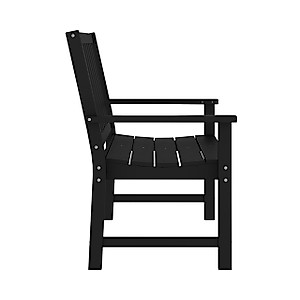 Flash Furniture Ellsworth Indoor-Outdoor Bench with Arms, Commercial Grade All Weather Recycled HDPE, Contoured Seat, UV Fade Resistant, 50", Black