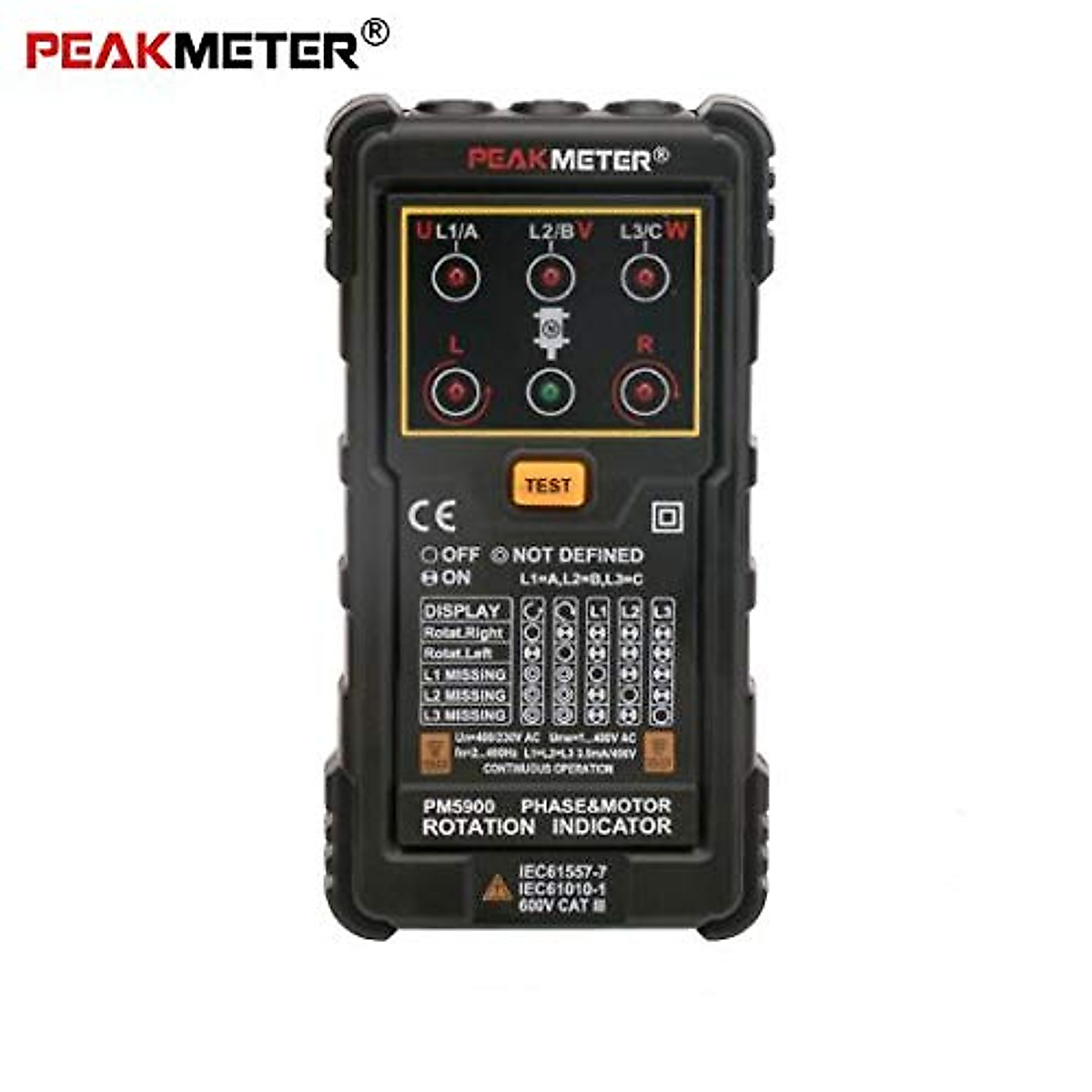 PEAKMETER PM5900 3 Motor Rotation Indicator Meter Sequence Tester Rotary Field Indicator 3 Phase System Motor Testing Multimetro