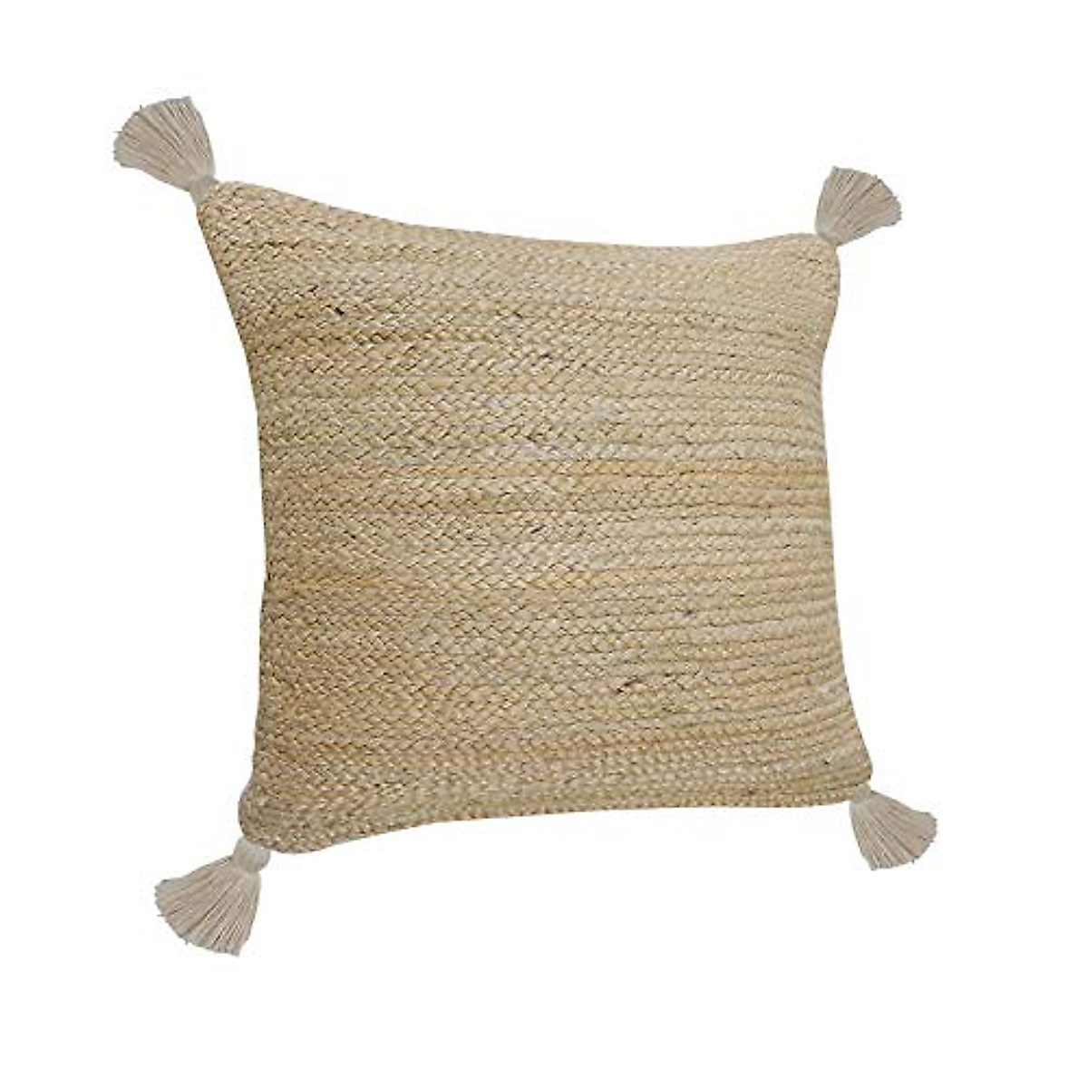 LR Home Natural Jute Tassels Throw Pillow, 1 Count (Pack of 1), Tan