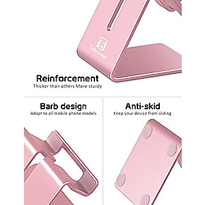 Tobeoneer Cell Phone Stand Holder Aluminum Desktop Solid Universal Desk Stand for iPhone 13 12 11 X 8 7 6 Plus 5 Ipad Mini Tablet Samsung Huawei All Mobile Smart Phone Office Decor (Rose Gold)