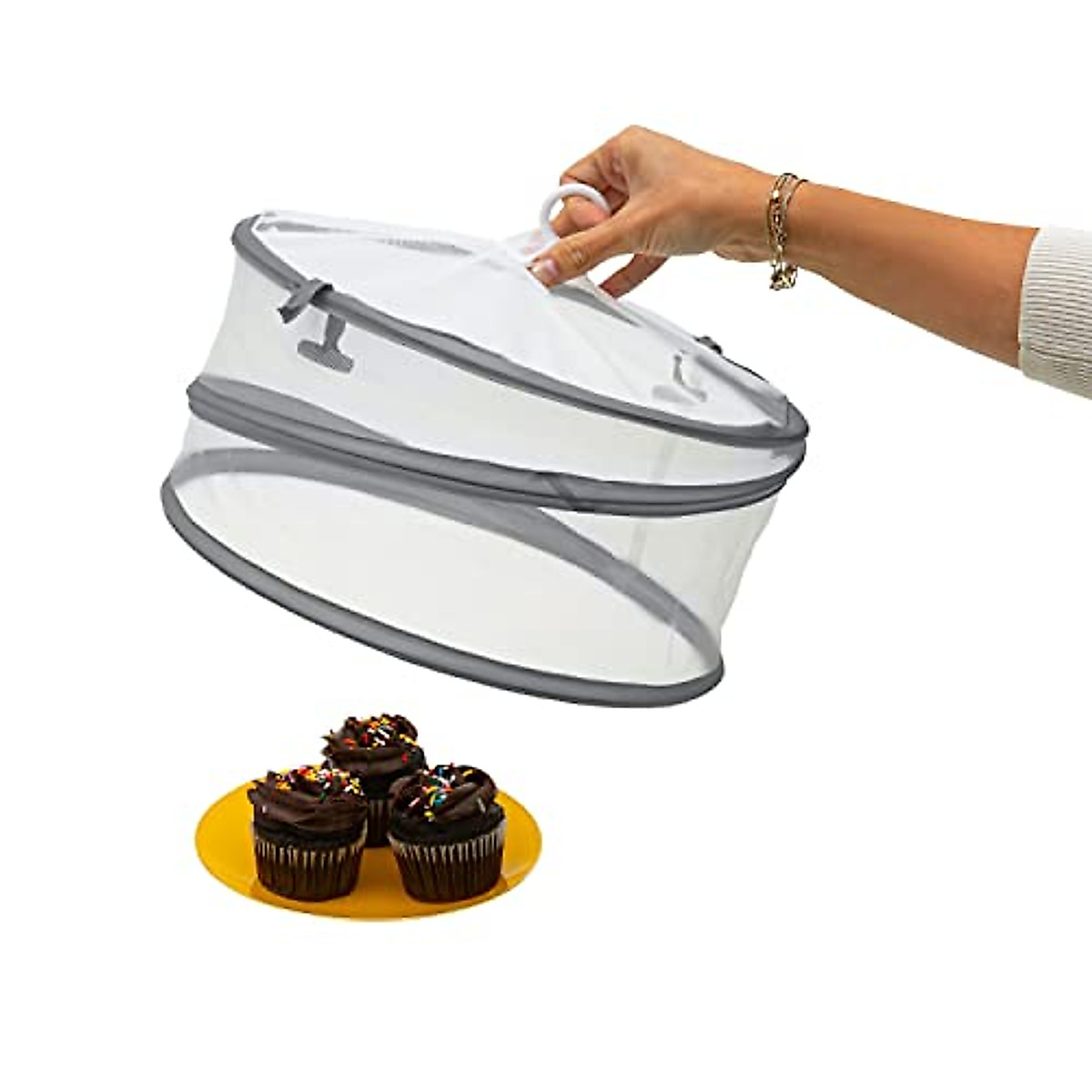 Kitchen Details, Multi Sized Set 3 Pack Pop Up Food Cover Protector Screens | Collapsible | Outdoor Picnic | Outside Party and BBQ Essential | Reusable | Keep Out Bugs, Grey