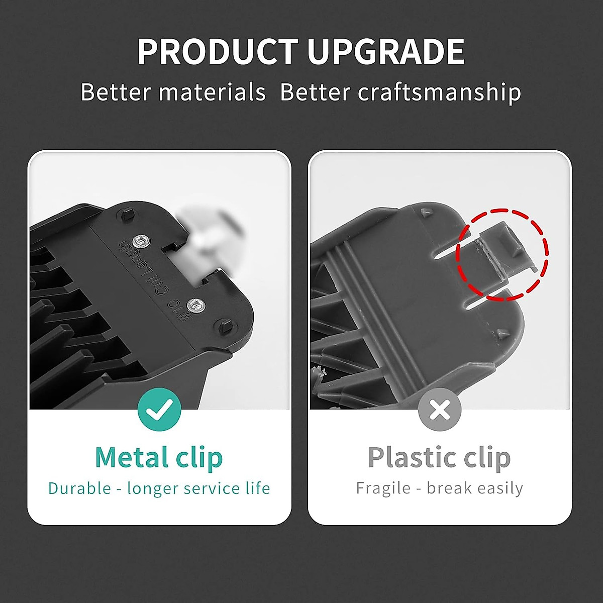 Yinke for Wahl Clipper Guards Set, Hair Guide Combs with Metal Clip, 2 Cutting Lengths 1/8 & 3/8 inch, Fits Most Cordless/Cord Wahl Clippers (Black)