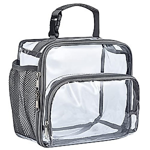 UEASE Small Clear Lunch Bag 8-Can/See Through Lunch Box for Kids with Detachable Hand Strap/Reusable Clear Lunch Bags for Work, Office,School Picnic,Beach（Grey