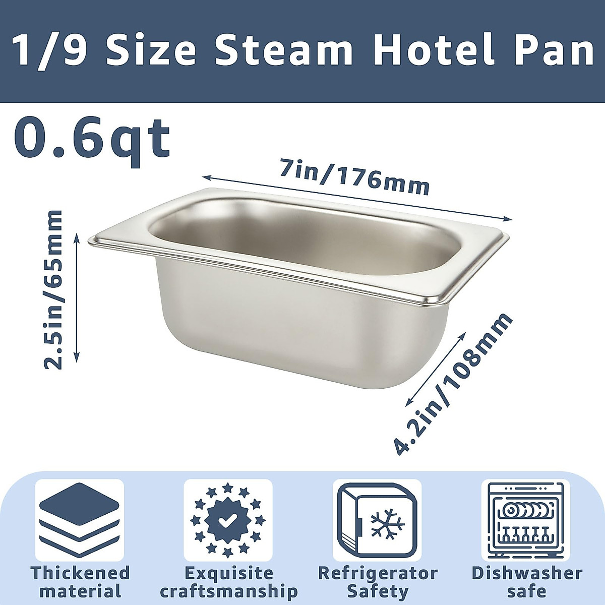 Oungy 8 Pack Hotel Pans 1/9 Size 2 1/2 Inch Deep Anti Clogging Stainless Steel Chafing Steam Table Pans Commercial Catering Storage Metal Food Pan for Hotel Restaurant Buffet