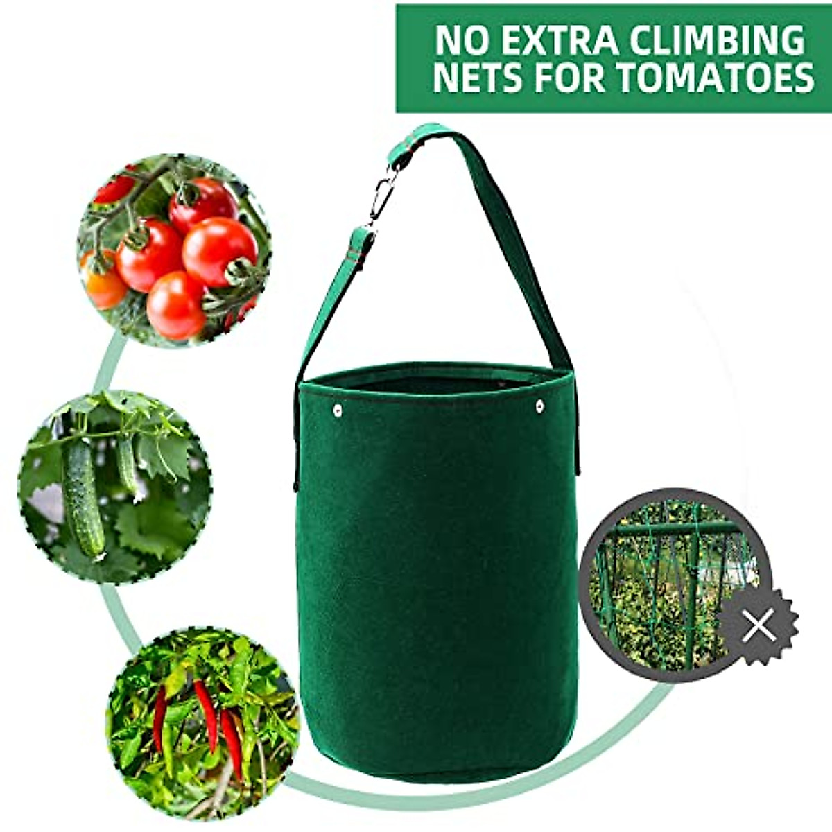 Betereap Upside-Down Tomato Grow Bag - 2-Pack Widen Planting Holes 400G Heavy Duty Easy Installation Durable Hanging Tomato Planter for Small Spaces with Carabiner Clip Design