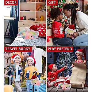 DolliBu Santa Large Rainbow Whale Stuffed Animal Plush Toy - Soft Wild Animal Dress Up with Red Santa Claus Hat, Cute Wildlife Gift, Perfect Holiday with Name Personalization - 9 Inches