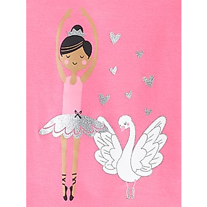 Simple Joys by Carter's Girls' Big 4-Piece Pajama Set (Cotton Top & Fleece Bottom), Black Ballerina/Light Pink/Pink Cow/Swans, 5