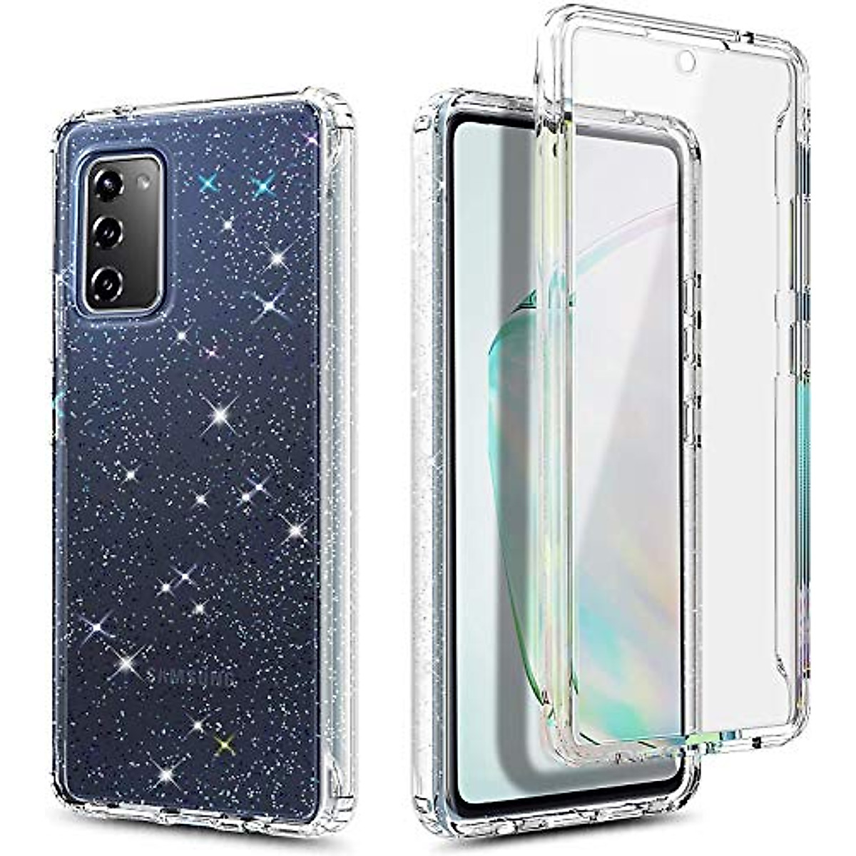NZND Case for Samsung Galaxy S20 FE 5G with [Built-in Screen Protector], Full-Body Protective Shockproof Rugged Bumper Cover, Impact Resist Durable Phone Case (Crystal Glitter Clear)