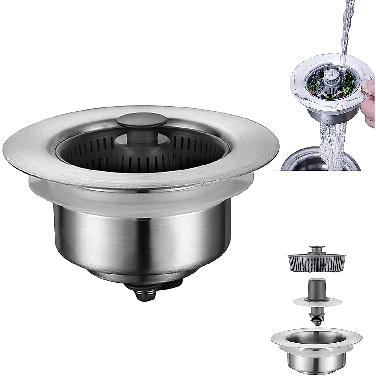 dfgsxifc Indicativet 3 in 1 Sink Drain Strainer, Stainless Steel, Silver