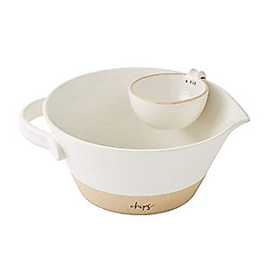 Mud Pie Stoneware Set, chips 5" x 10" dia | dip 2" x 4" dia, White