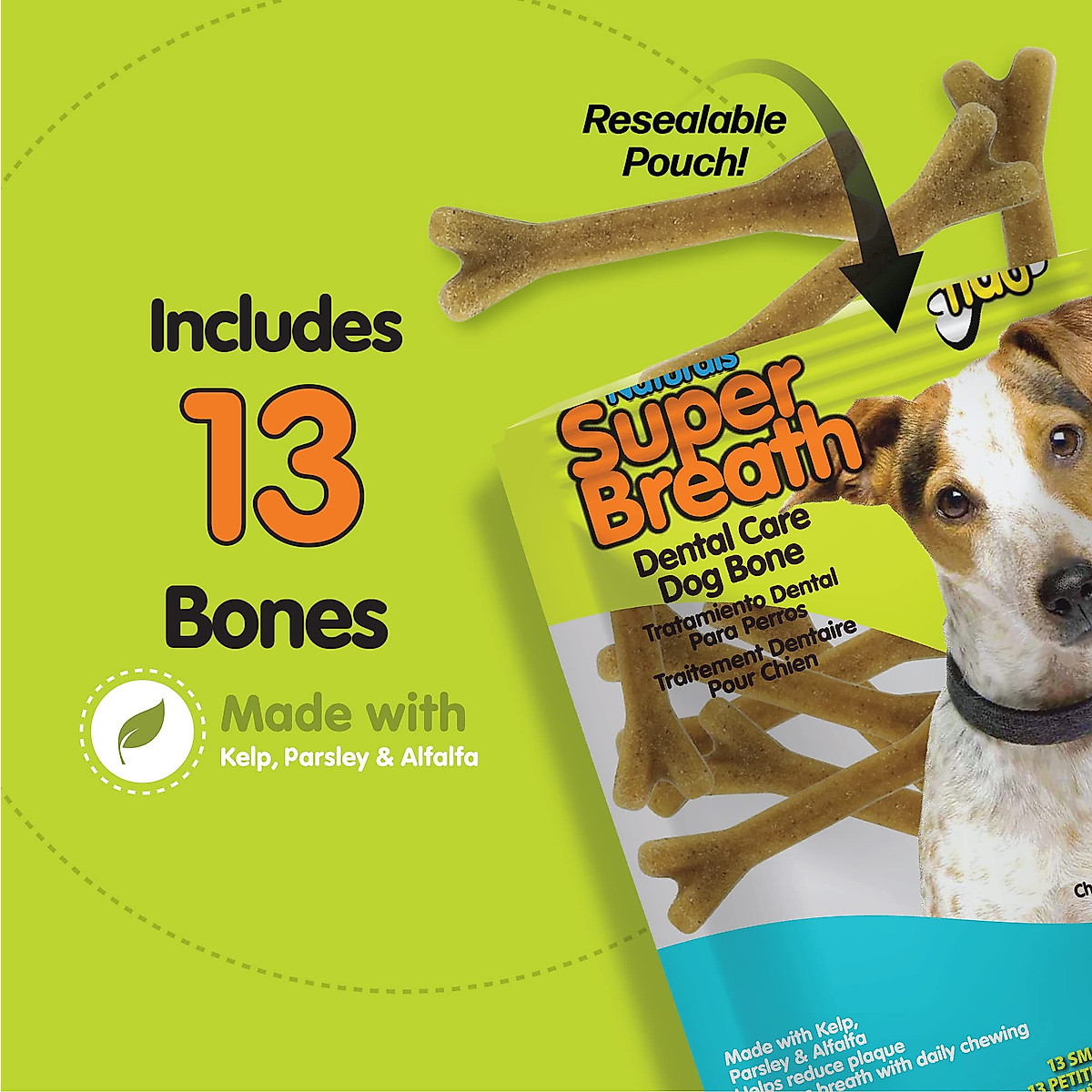 Fido Super Breath Dental Care Bones for Dogs - 13 Count Small Dog Dental Treats for Small Dogs (Made in USA) - Tasty Dog Dental Chews Help Reduce Plaque, Tartar Buildup, and Freshens Breath