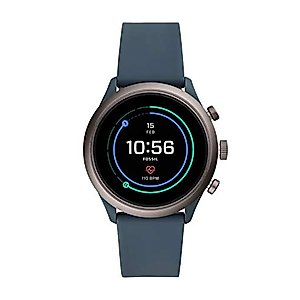 Fossil Men's Gen 4 Sport Heart Rate Metal and Silicone Touchscreen Smartwatch, Color: Grey, Blue (FTW4021)