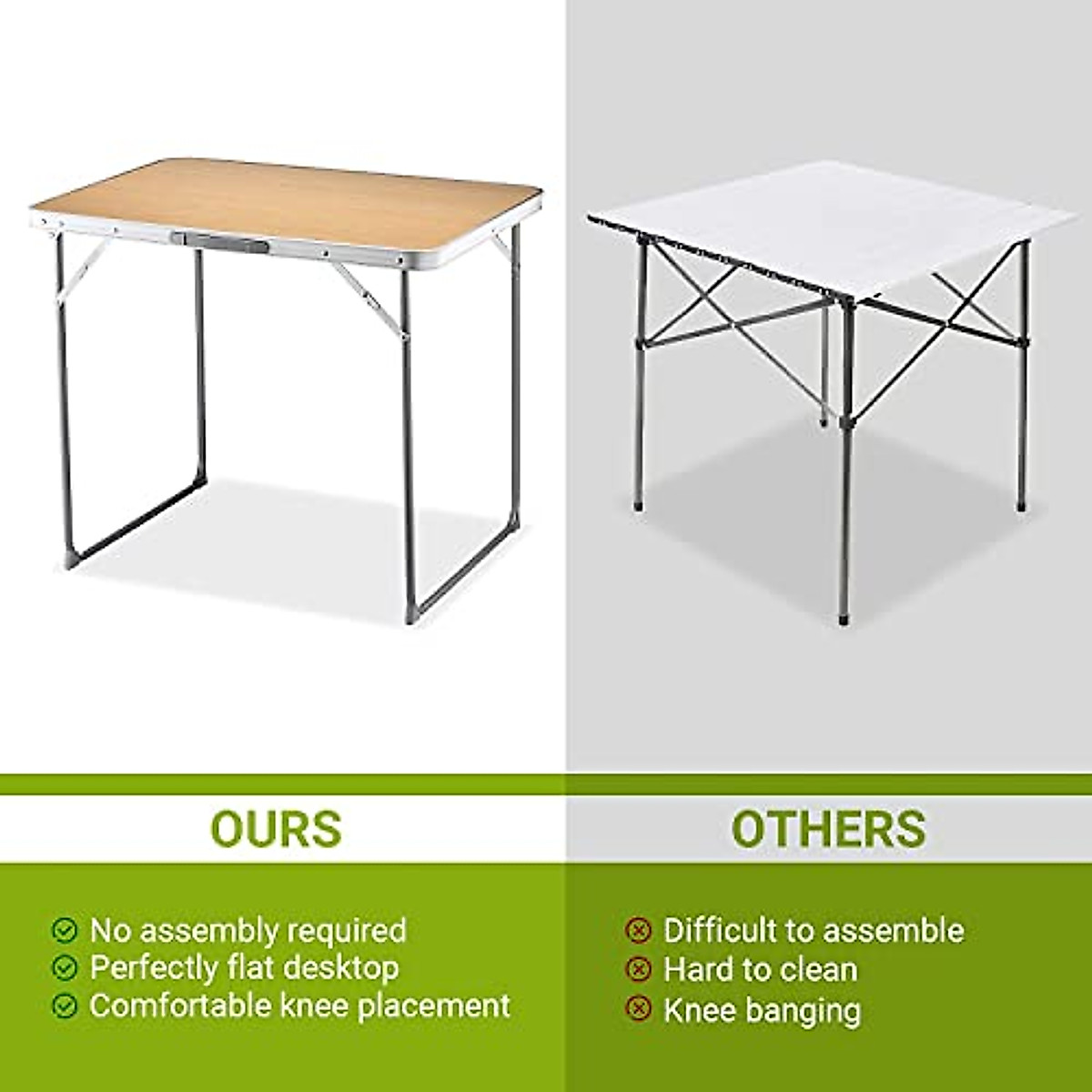 FUNDANGO Portable Table Lightweight Foldable with Handle Steel Frame Fold Up Small Desk for Camp, Outdoor, Beach Side, Picnic, 31.5x23.6x26.8Inches, Yellow, 31.5"x23.6"x26.8"