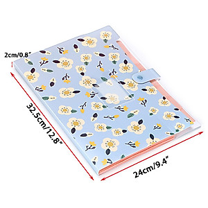 BTSKY Expanding File Folder- Floral A4 and Letter Size Archival File Holder Organizer, 8 Pockets (Blue)