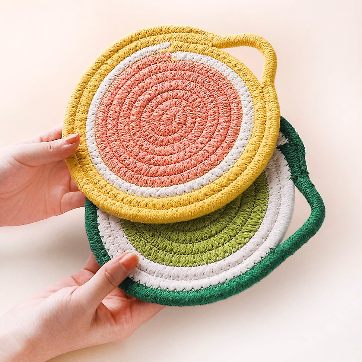 Kitchen Pot Holders Set Trivets Set, Cotton Thread Weave Hotpads for Cooking (Set of 3) Stylish Coasters, Placemat, Thick Hot Pads, Hot Mats, Spoon Rest, Baking, Round Pad 7 Inches