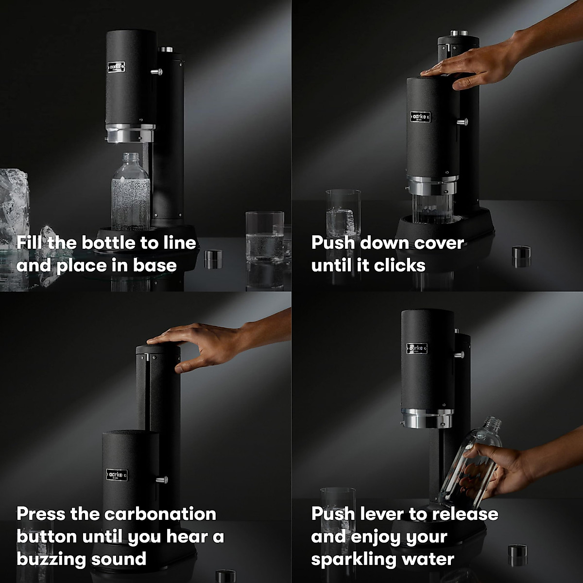 aarke Carbonator Pro, Sparkling & Carbonation Water Machine, Stainless Steel with Glass Reusable Bottle Volume 800 mL (Matte Black)