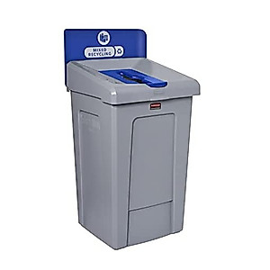 Rubbermaid Commercial Products Slim Jim Recycling Station 1-Stream Mixed Recycling Bin/Can/Kit/Station, 33 GAL, for Kitchens/Classrooms/Offices/Back of House/Colleges/Commercial Facilities (2171557)