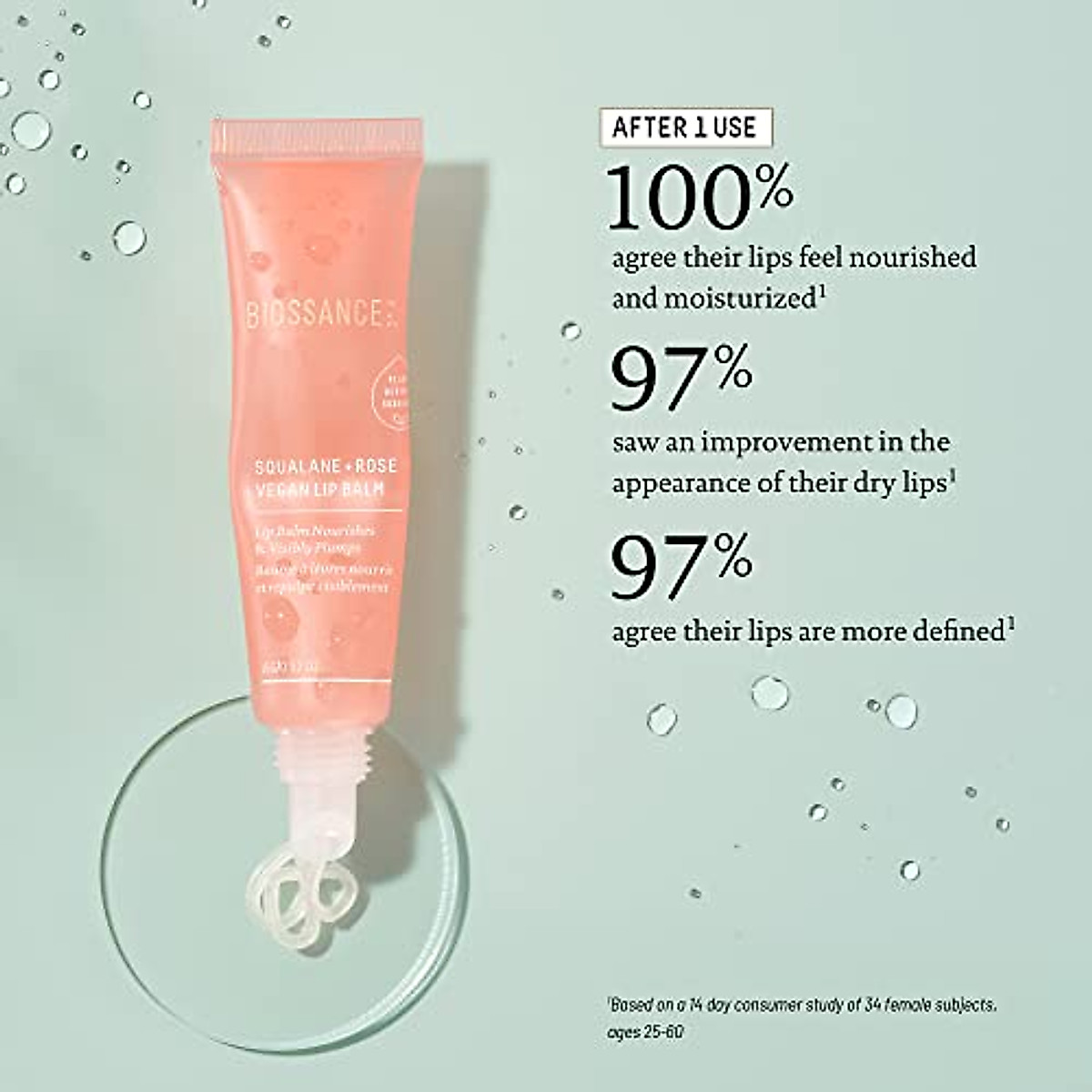 Biossance Squalane + Rose Vegan Lip Balm. Made with Hyaluronic Acid and Ceramides to Plump and Hydrate Dry Lips. Long-Lasting and Petroleum-Free (0.52 ounces)