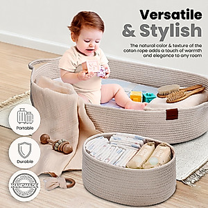 Baby Changing Basket for Baby Dresser, Moses Basket for Babies, Cotton Rope Diaper Changing Basket, Unisex Baby Moses Basket, Foam Diaper Changing Pad for Dresser, Changing Table Topper for Dresser