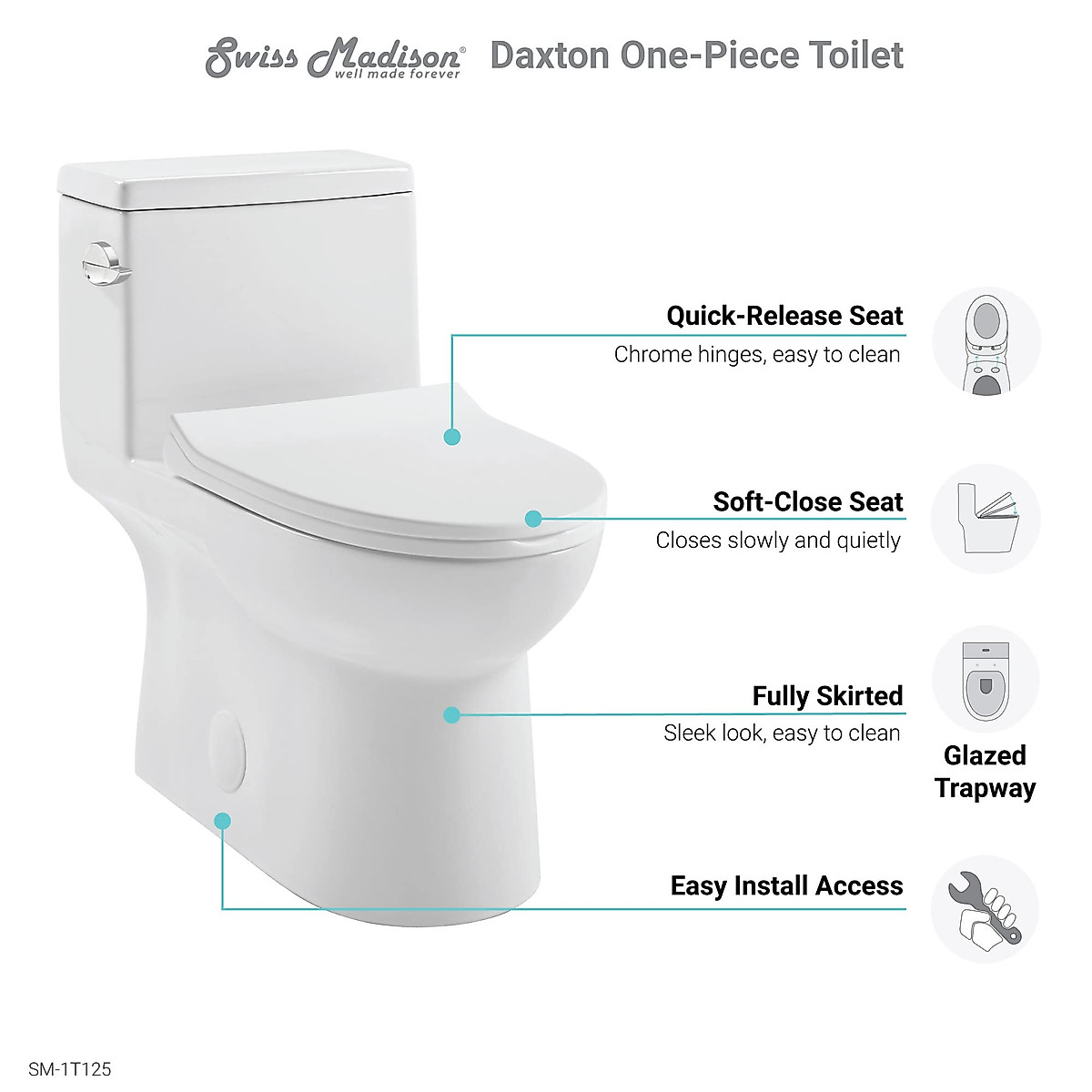 Swiss Madison SM-1T125 Daxton One Piece Elongated Toilet 1.28 GPF