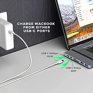 HyperDrive USB C Hub, Mac Type-C Dual Hub Adapter for MacBook Pro Air 13" 15" 16" iPad Pro, USB-C Devices, 7in2: USBC PD 100W 40Gbps, 4K HDMI, microSD/SD Card Reader, 2xUSB 3.1 Space Grey