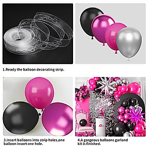 Black Pink Balloons Garland Arch Kit, Hot Pink Black Silver Balloons Arch With Star Balloons For Girls Birthday Engagement Anniversary Wedding Bridal Decoration