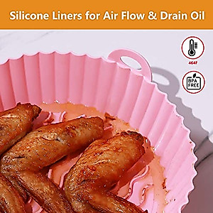 KLRSEN 3 Pcs Easy to Clean Air Fryer Silicone Liners Fit 3 To 5 Qt Airfryer,7.5 Inch Reusable Silicone Air Fryer Liners, Heat Resistant Air Fryer Liners (Red+Pink+Blue)