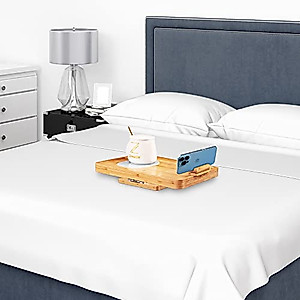 Zenmox Bamboo Clip On Couch Tray Built-in Mug Warmer with Mug Set - Table for Food, Drink Holder - Modern, Sleek Design - with 360° Rotating Phone Holder