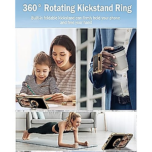 Jasmeas for Galaxy Z Flip 5 Case for Women Girl, Luxury Soft Back Cover with Ring Holder Plating Rose Gold Edge 360° Kickstand Slim Flexible Phone Case for Samsung Galaxy Z Flip5 (2023), Black