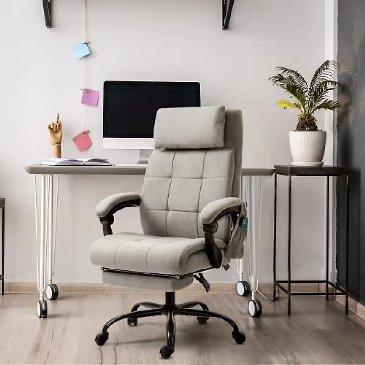 AVAWING Ergonomic Office Chair, Big and Tall Heated Massage Executive Office Chair, Adjustable High Back Cushion Lumbar Back Support Home Office Desk Chair with Foot Rest, 6-Point Vibration, Grey