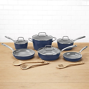 13 Piece Nonstick Cookware Set by Cuisinart, GreenChef Ceramica XT, Blue, 53G-13NV