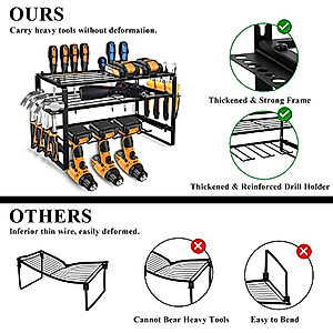 BESTIRTOOL Power Tool Organizers | Wall Mount Drill Holder Utility Racks | 3 Layers Heavy Duty Metal Drill Rack | Black Tool Rack